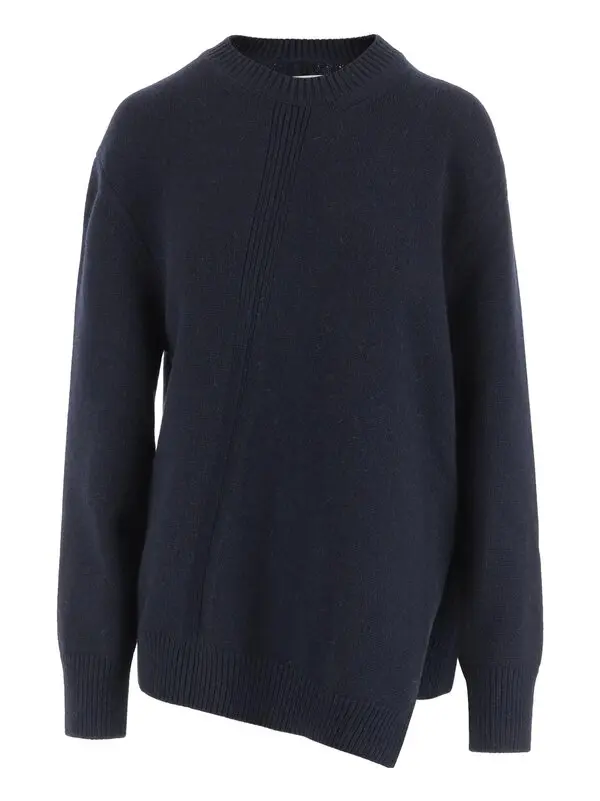 JIL SANDER Crew Neck Asymmetrical Hem Jumper - Black