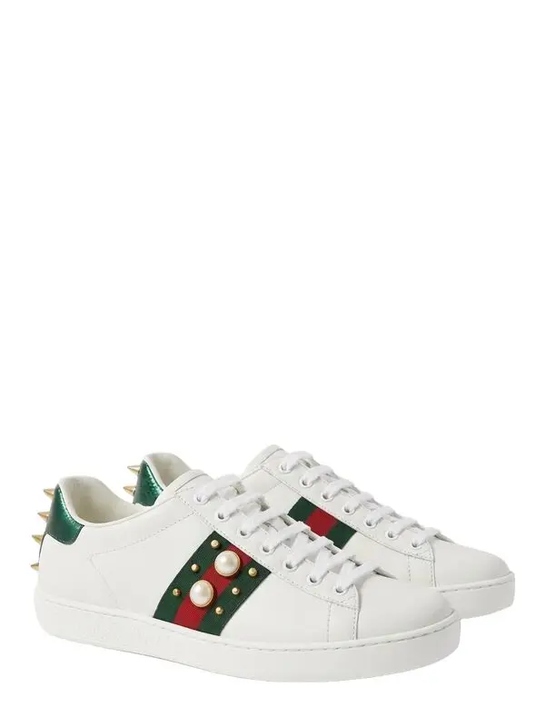 Gucci Ace Rivet Embellished Leather Sneakers - White