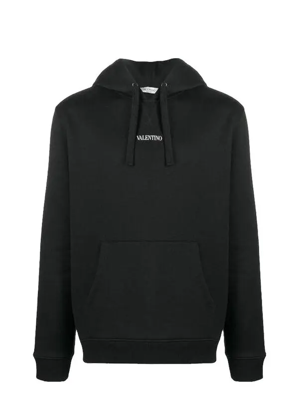 Valentino Garavani Logo Printed Drawstring Hoodie - Black