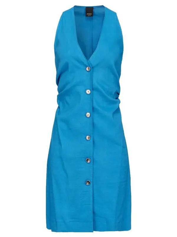 Pinko Buttoned V-neck Mini Dress - Blue
