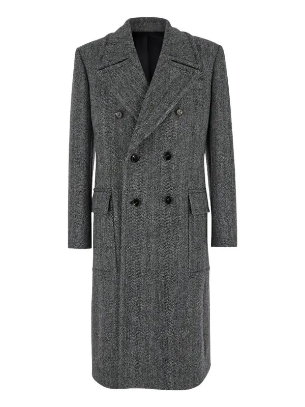 Bottega Veneta Double Breasted Chevron Coat - Black