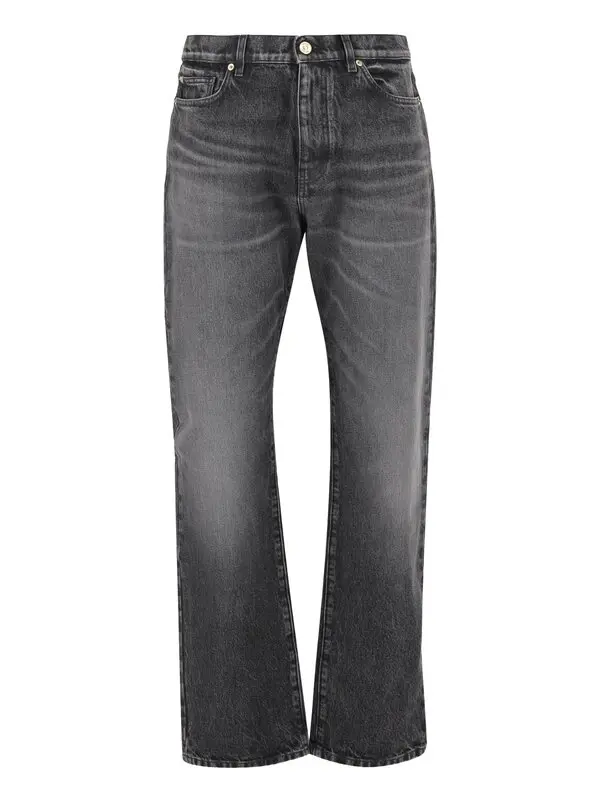 Versace Logo Patch Straight-leg Jeans - Black