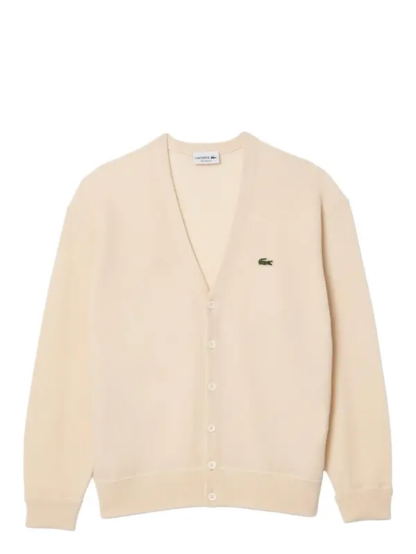 Lacoste Long-sleeved Cardigan With Embroidered Crocodile - White
