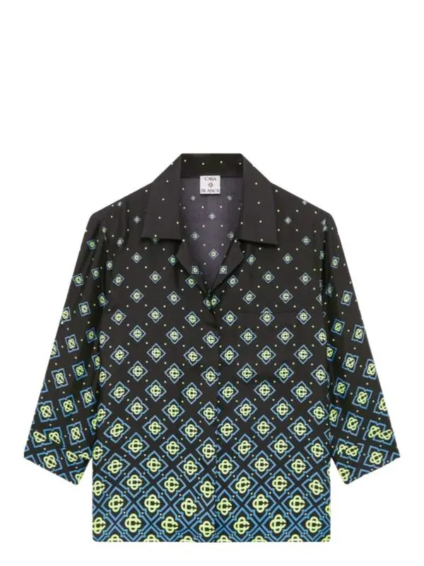 Casablanca Monogram Long Sleeve Silk Shirt - Black