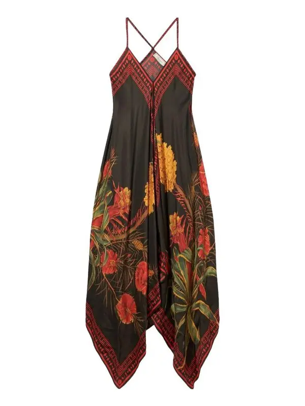Blumarine V-neck Spaghetti Strap Asymmetrical Hem Slip Dress - Black