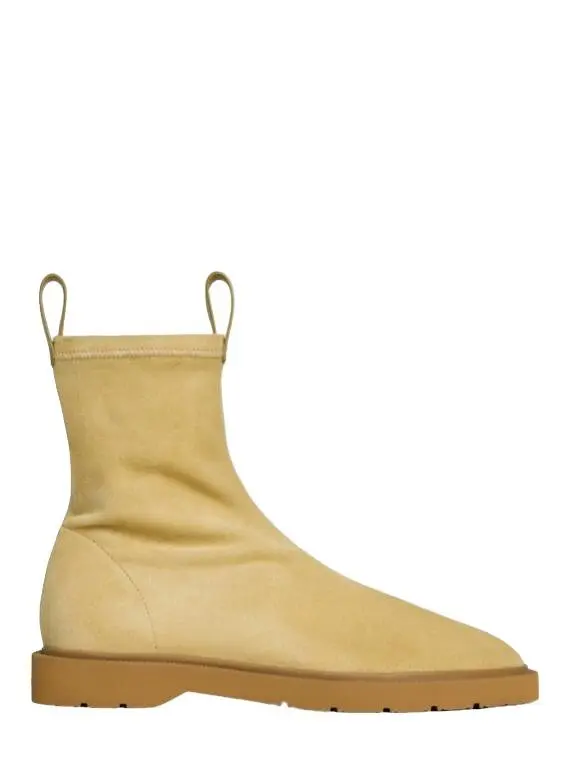 Celine Flow Zipped Boot In Stretch Suede Lambskin - Stone Beige
