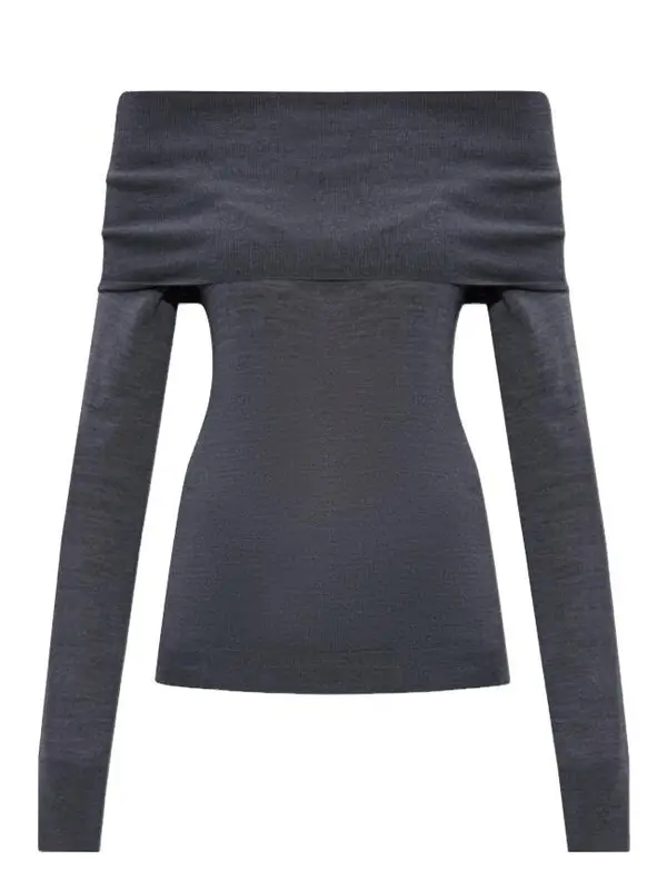 Stella McCartney Long-sleeved Off-the-shoulder Jumper - Grey