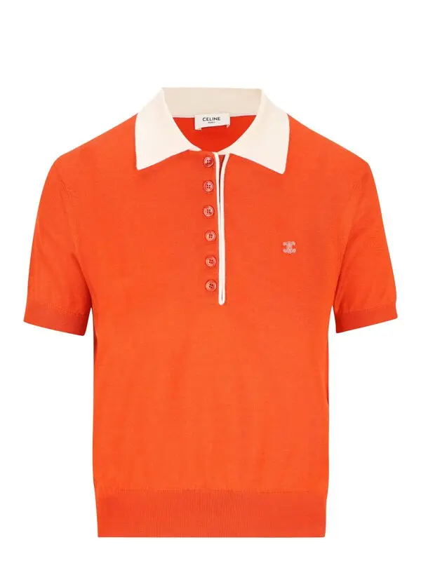 Celine Polo Sweater In Fine Cashmere Silk - Orange