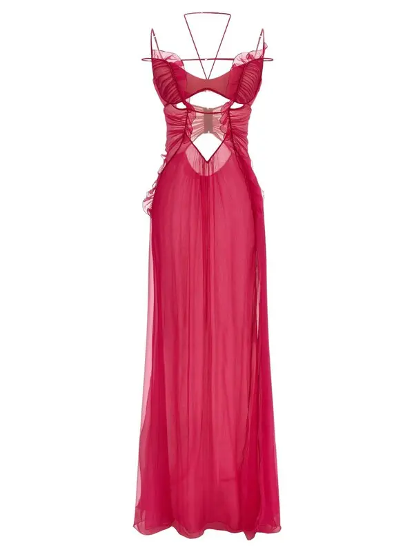 NENSI DOJAKA Cut-out Frilled Gown - Red