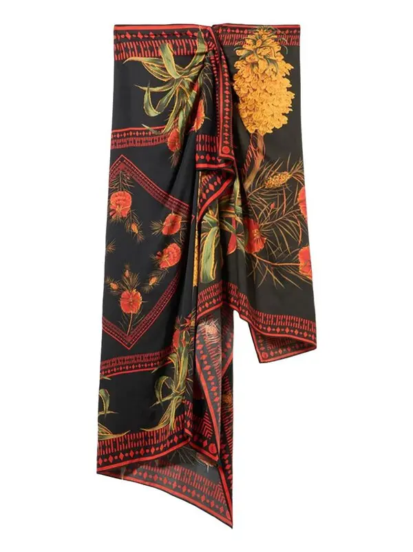 Blumarine Printed Asymmetrical Midi Skirt - Black