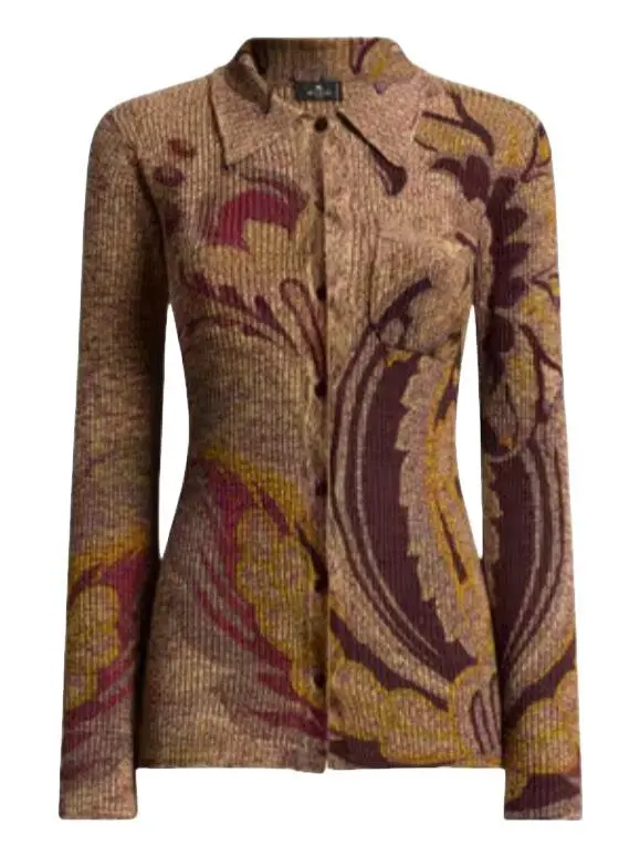 Etro Daffodil Motif Ribbed Cardigan - Brown