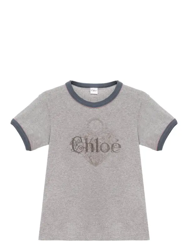 Chloé Logo Printed Crewneck T-shirt - Neutral Gray