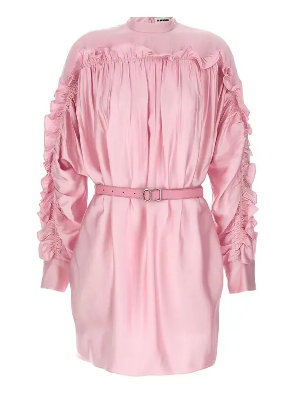 JIL SANDER Ruffled Belted Mini Dress - Pink