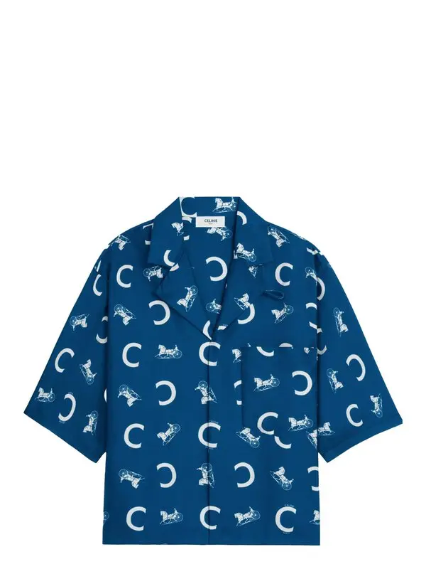 Celine Scout Shirt In Silk Twill - Blue