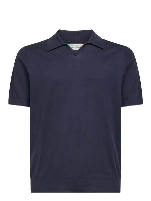 Brunello Cucinelli Short Sleeved Ribbed Polo Shirt - Black
