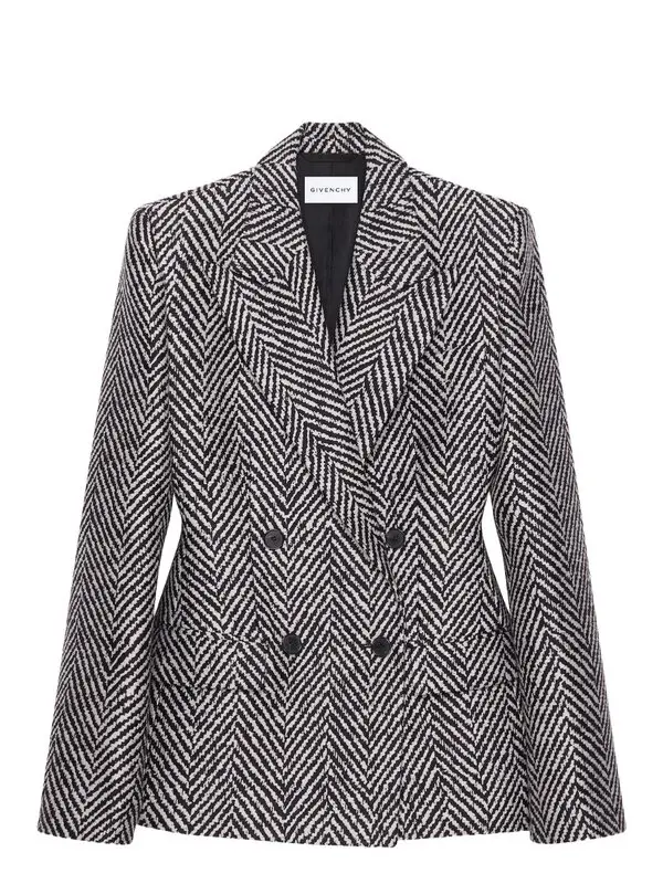 Givenchy Double-breasted Herringbone Mixed Wool Jacket - Black/white