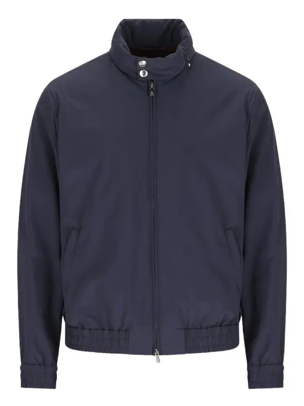 Brunello Cucinelli Elasticated Hem Zipped Bomber Jacket - Blue