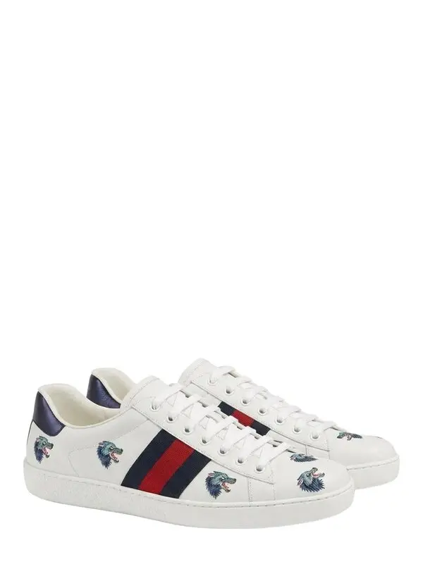 Gucci Ace Wolf Printed Skate Sneakers - White