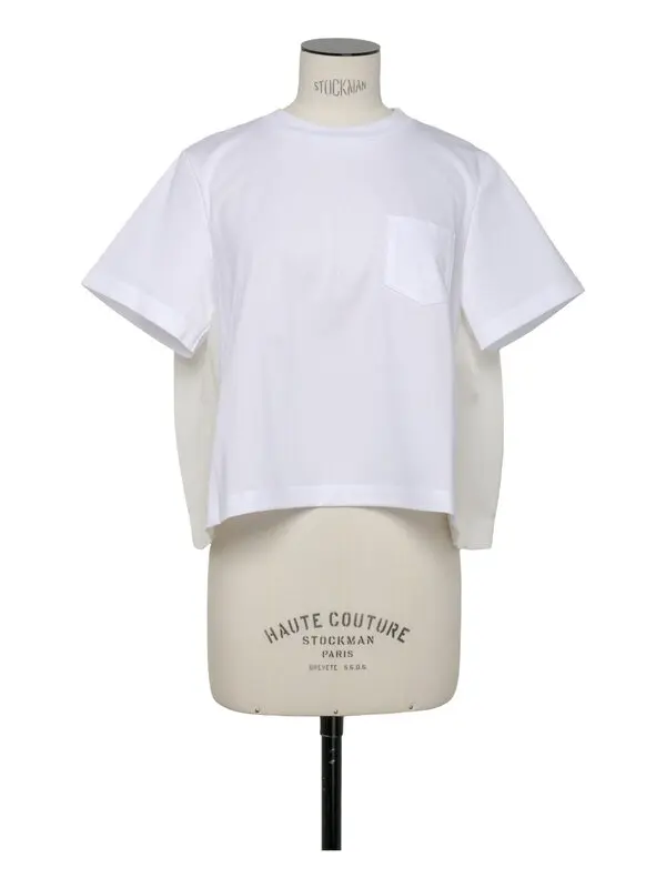 Sacai Cotton T-shirt With Chest Pocket And Splicing Detail - White