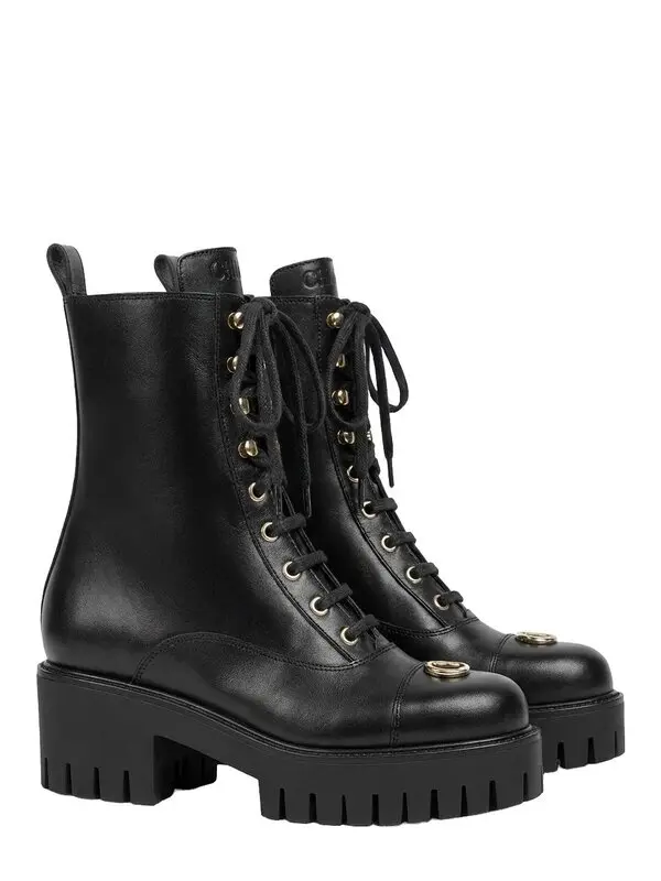 Gucci Gg Embossed Lace-up Ankle Boots - Black