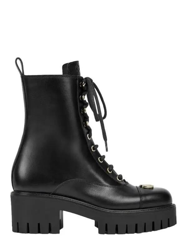 Gucci Gg Embossed Lace-up Ankle Boots - Black