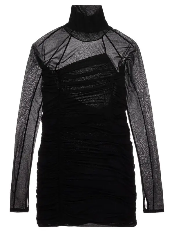 Helmut Lang Ruched Turtleneck Mini Dress - Black