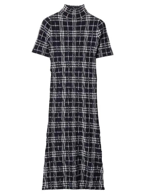 Burberry Checked Dress With Short Sleeves - Ink/chalk