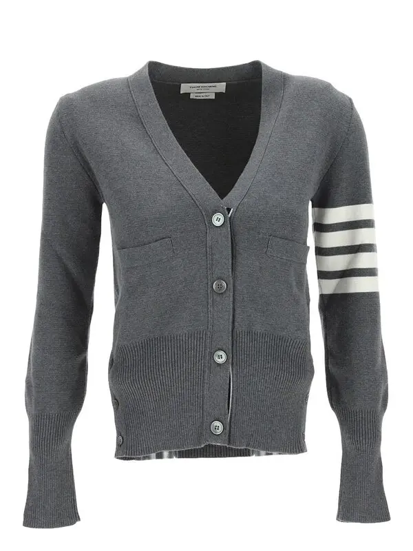 Thom Browne 4-bar V-neck Knit Cardigan - Medium Gray