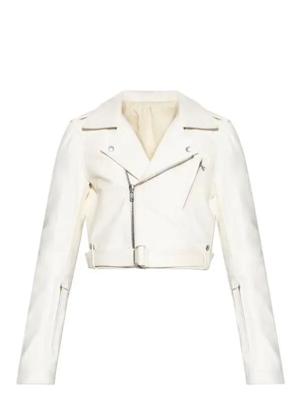 Rick Owens Cropped Zipped Jacket With Belt And Metal Hardware - Cream