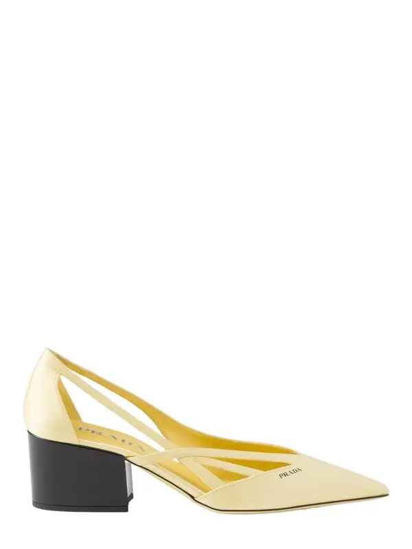 Prada Cut-out Detailed Pointed Toe Pumps - Lemon Yellow