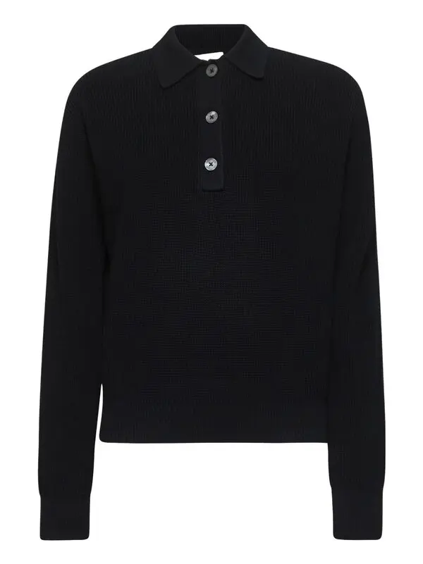Studio Nicholson Chesapeake Long Sleeve Polo Top - Black
