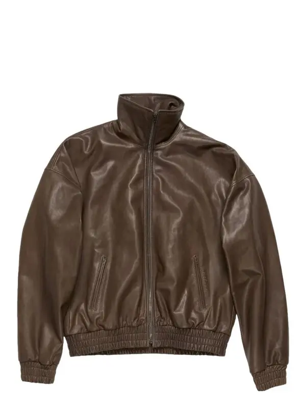 Acne Studios Leather Funnel Neck Zip Jacket - Dark Brown