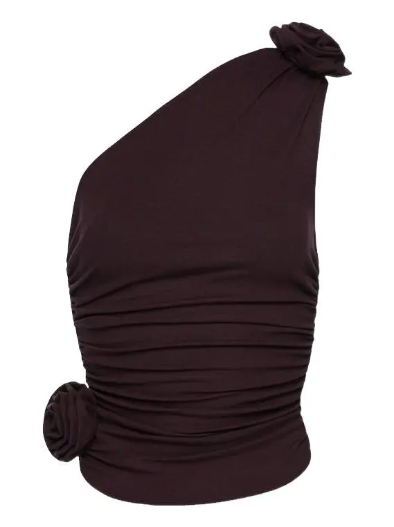 Magda Butrym One-shoulder T-shirt With Rose Embellishments - Bordeaux