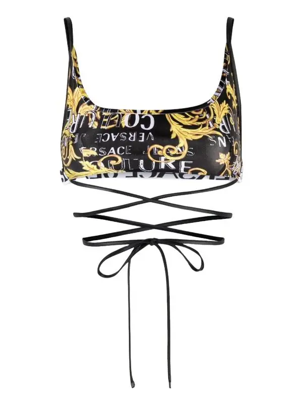 Versace Logo Detailed Tie Fastened Cropped Top - Black