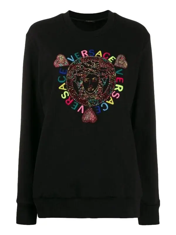 Versace Embellished Medusa Logo Crewneck Sweater - Black