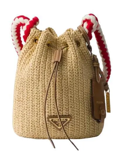 Prada Woven Drawstring Bucket Bag - Natural