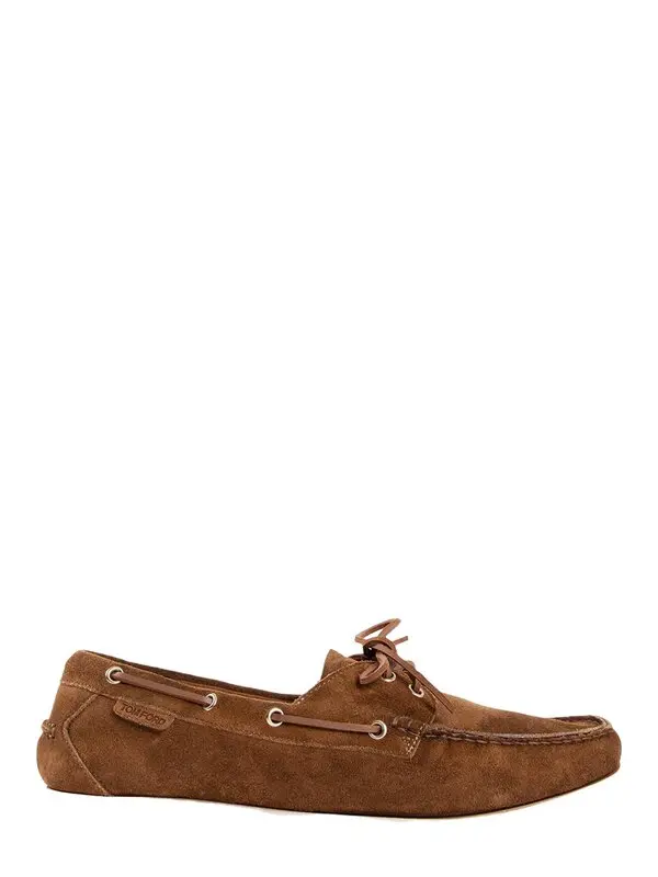 TOM FORD Squared Toe Lace-up Boat Shoes - Brown