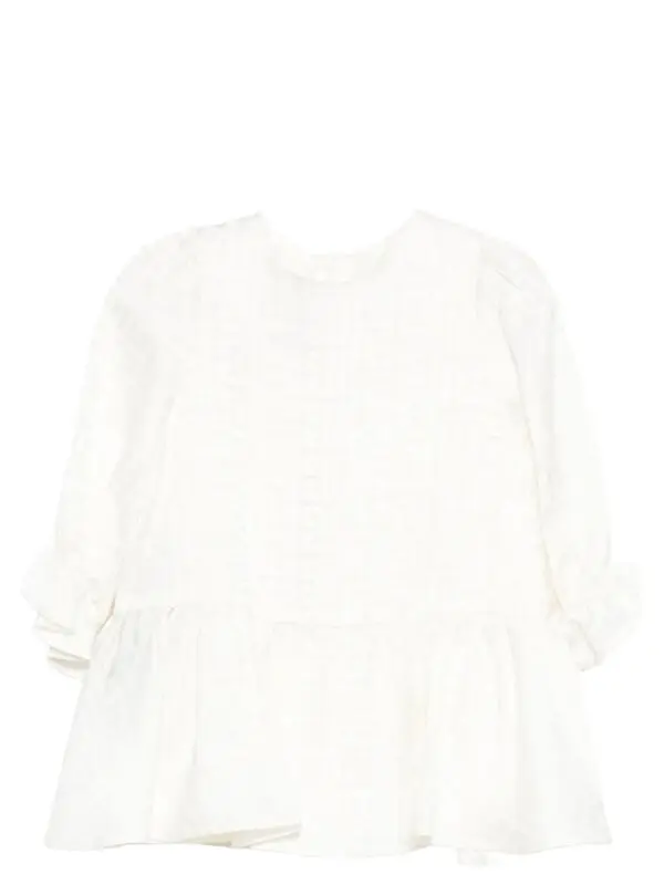 Balmain Crew Neck Long Sleeve Dress - White