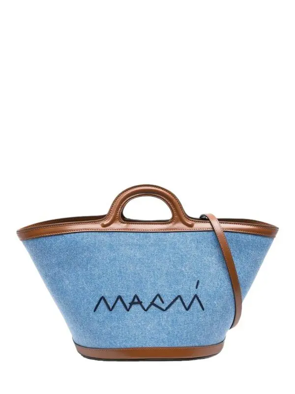 Marni Logo Embroidered Denim Tote Bag - Blue