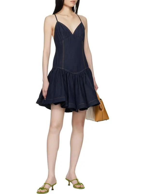 Zimmermann V-neck Denim Mini Dress - Navy Blue