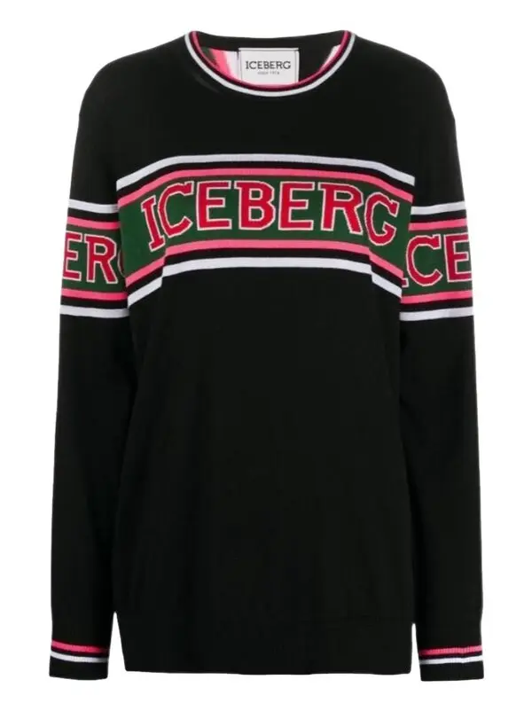 Iceberg Patterned Long Sleeve Sweater - Black