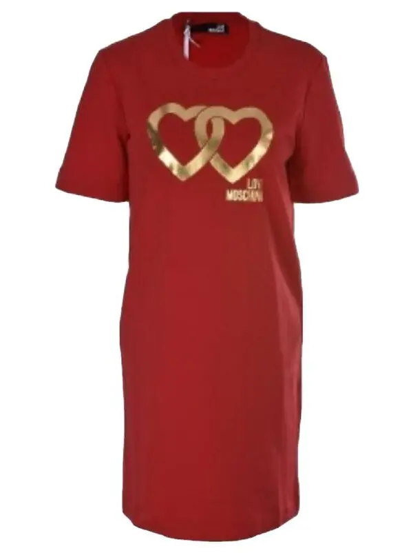 Moschino Heart Print Short Sleeve Dress - Red