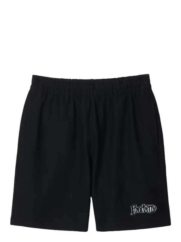 Burberry Flocked Logo Cotton Blend Shorts - Coal Color