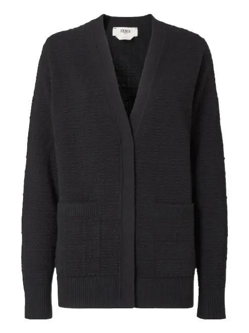 Fendi Oversized V-neck Wool & Cashmere Cardigan With Ff Motif - Black