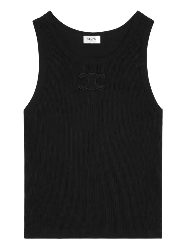 Celine Triomphe Ribbed Cotton Tank Top - Black