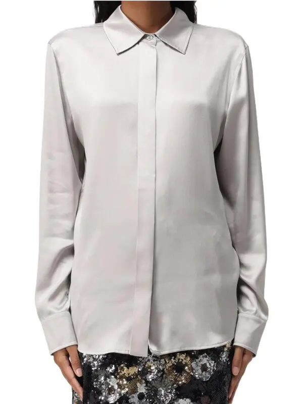 Max Mara Long-sleeved Shirt With Lapel Collar - Gray