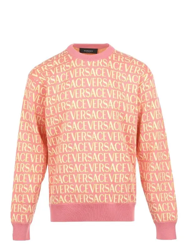 Versace Long-sleeved Crew Neck Logo Jacquard Sweater - Pink