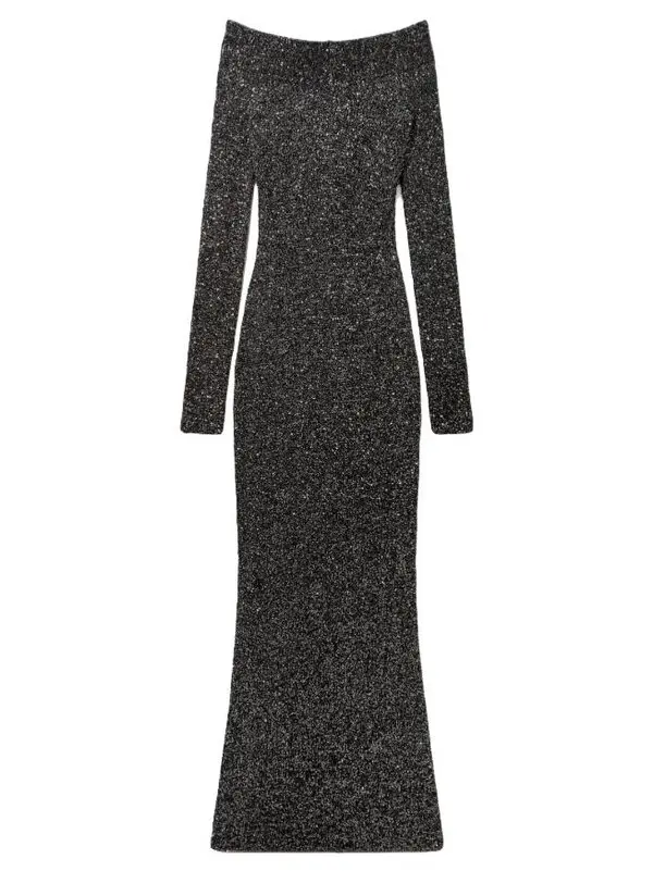 Stella McCartney Sequin Off-shoulder Floor-length Gown - Black