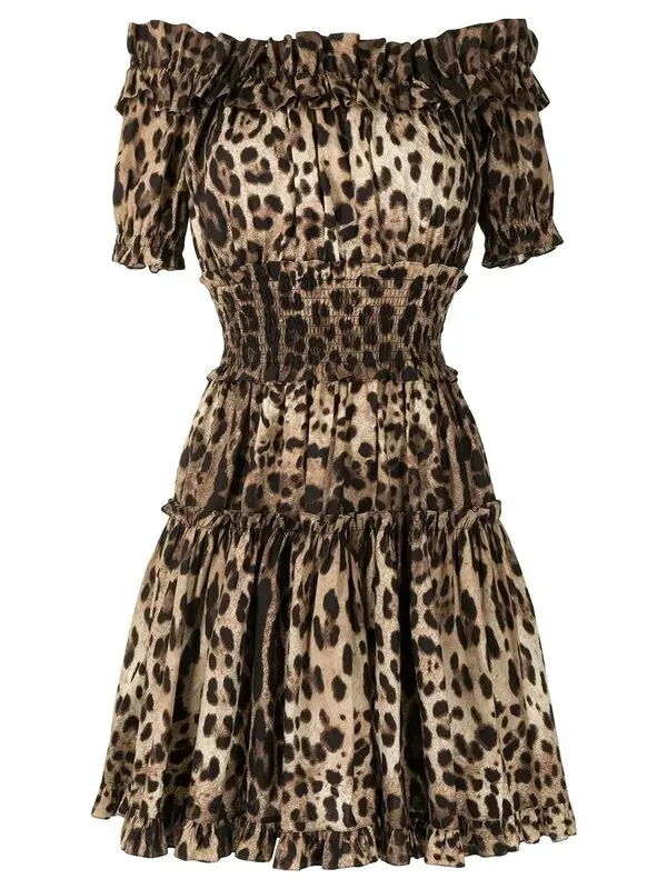 Dolce & Gabbana Leopard-print Off-shoulder Dress - Black