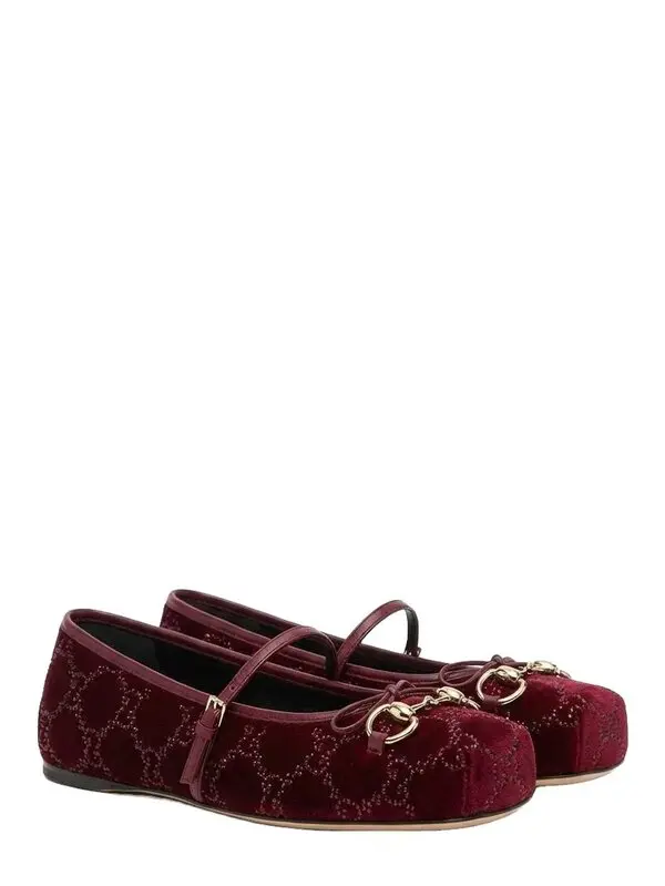 Gucci Embellished Horsebit Ballet Flats - Red